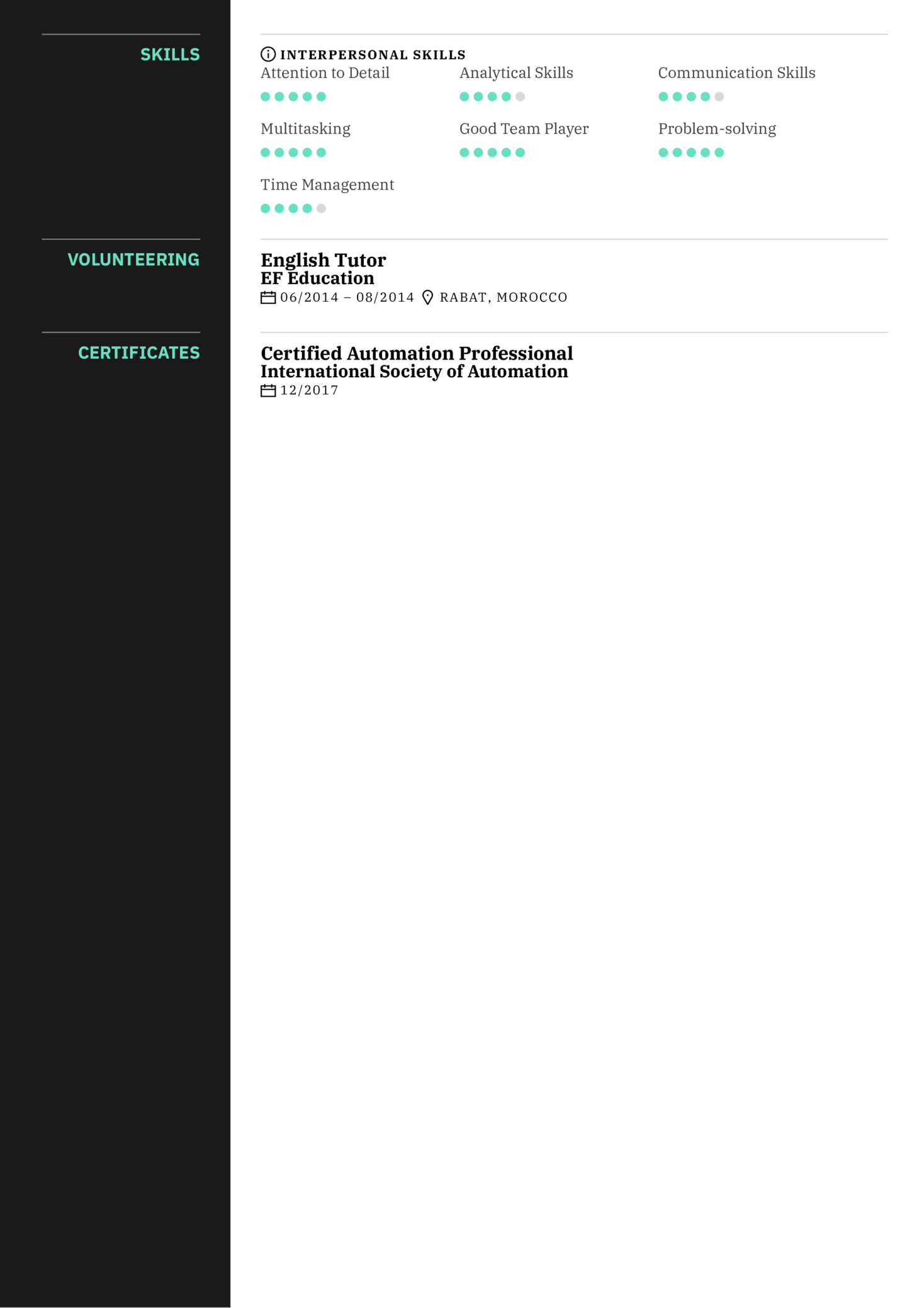 Automation Test Engineer Resume Sample | Kickresume