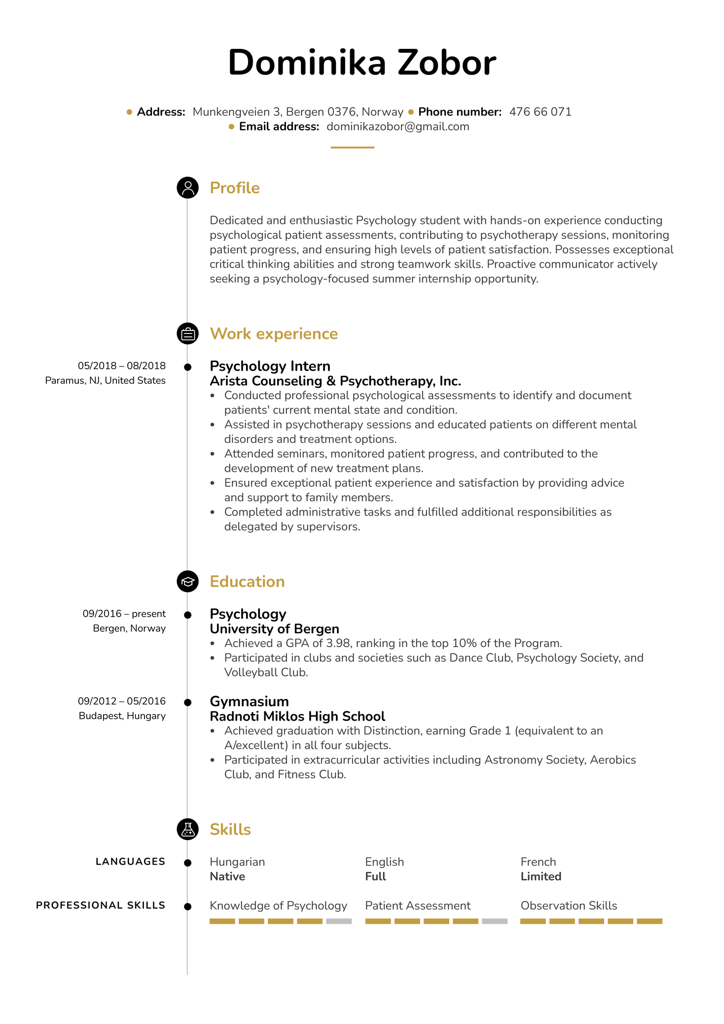 Psychology Intern Resume Sample Kickresume