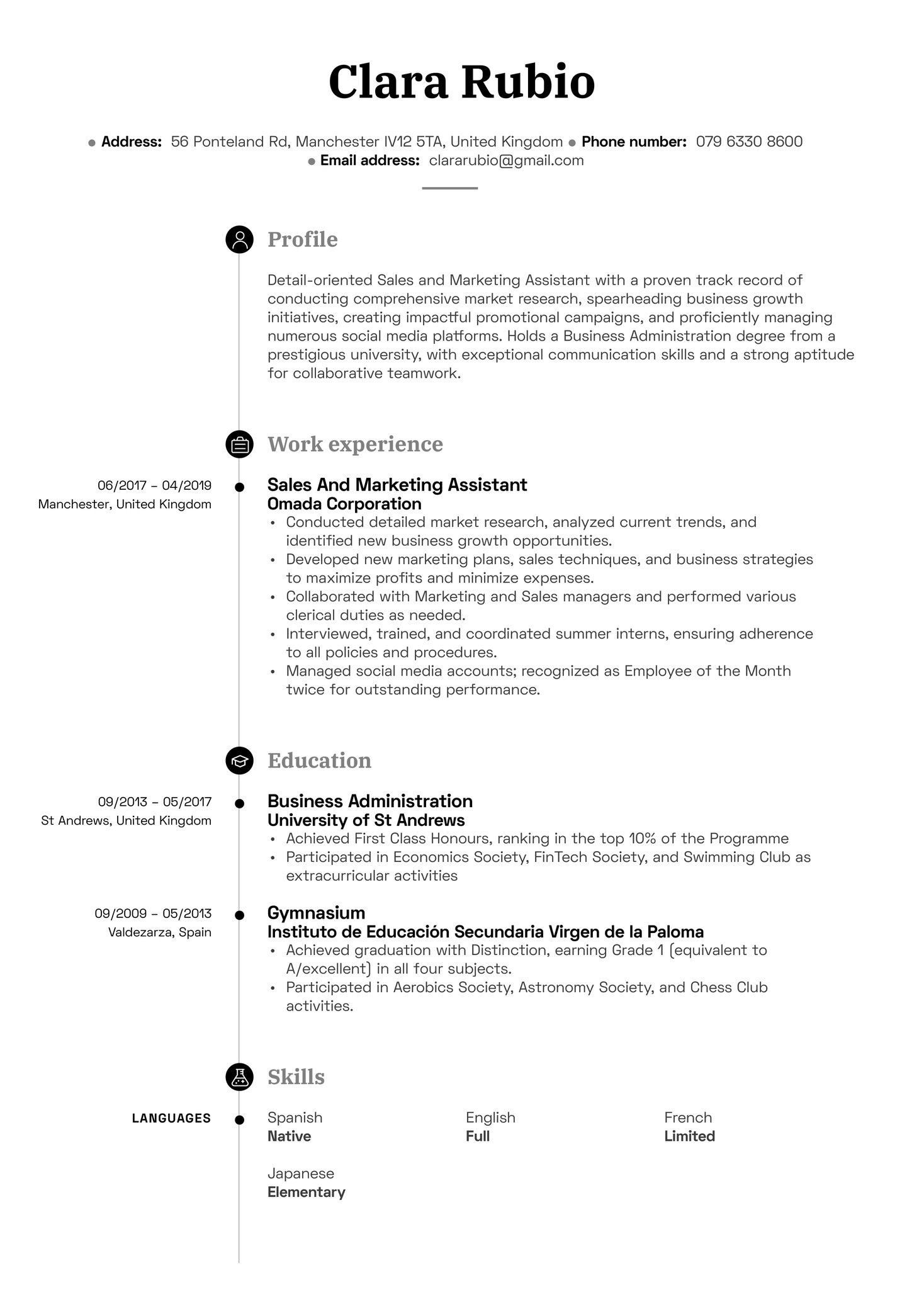 Sales And Marketing Assistant Resume Sample Kickresume