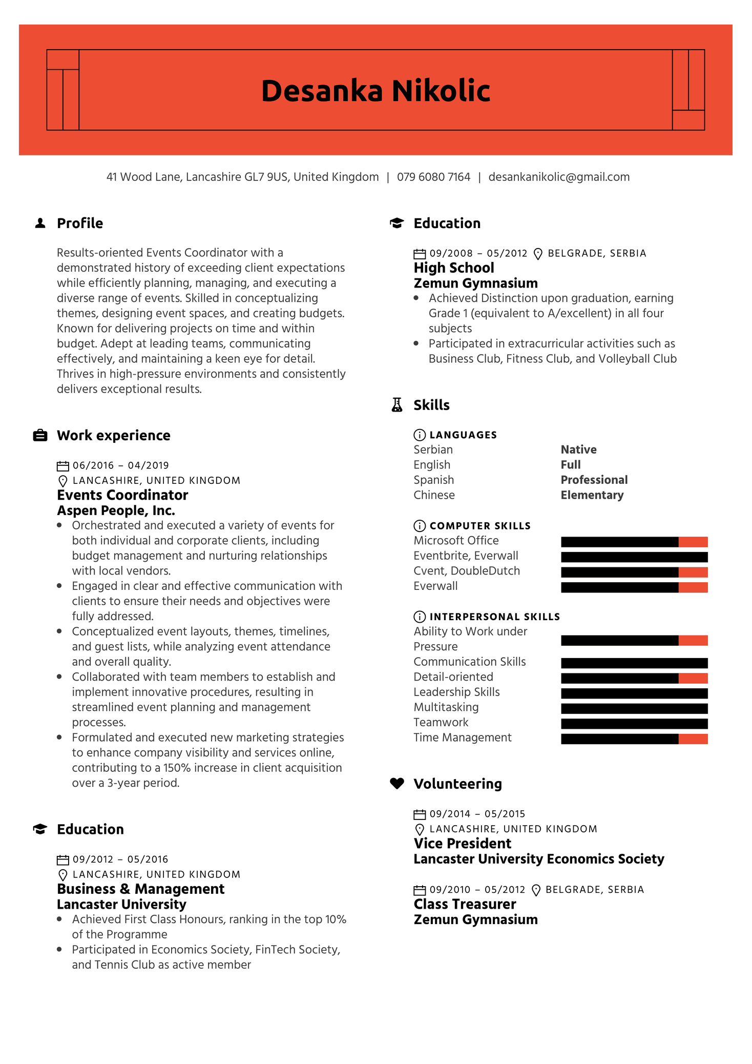 Events Coordinator Resume Example Kickresume