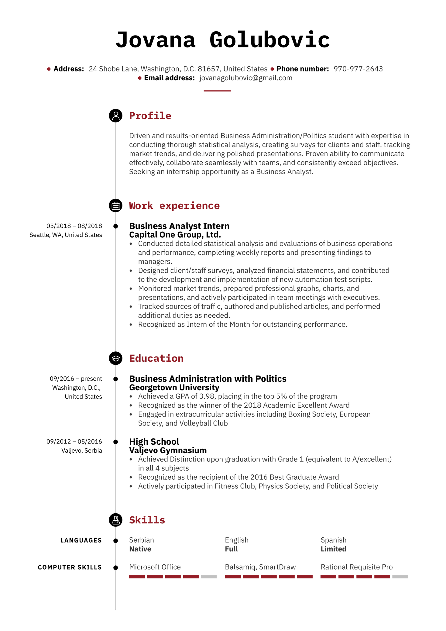 Business Analyst Intern Resume Example Kickresume