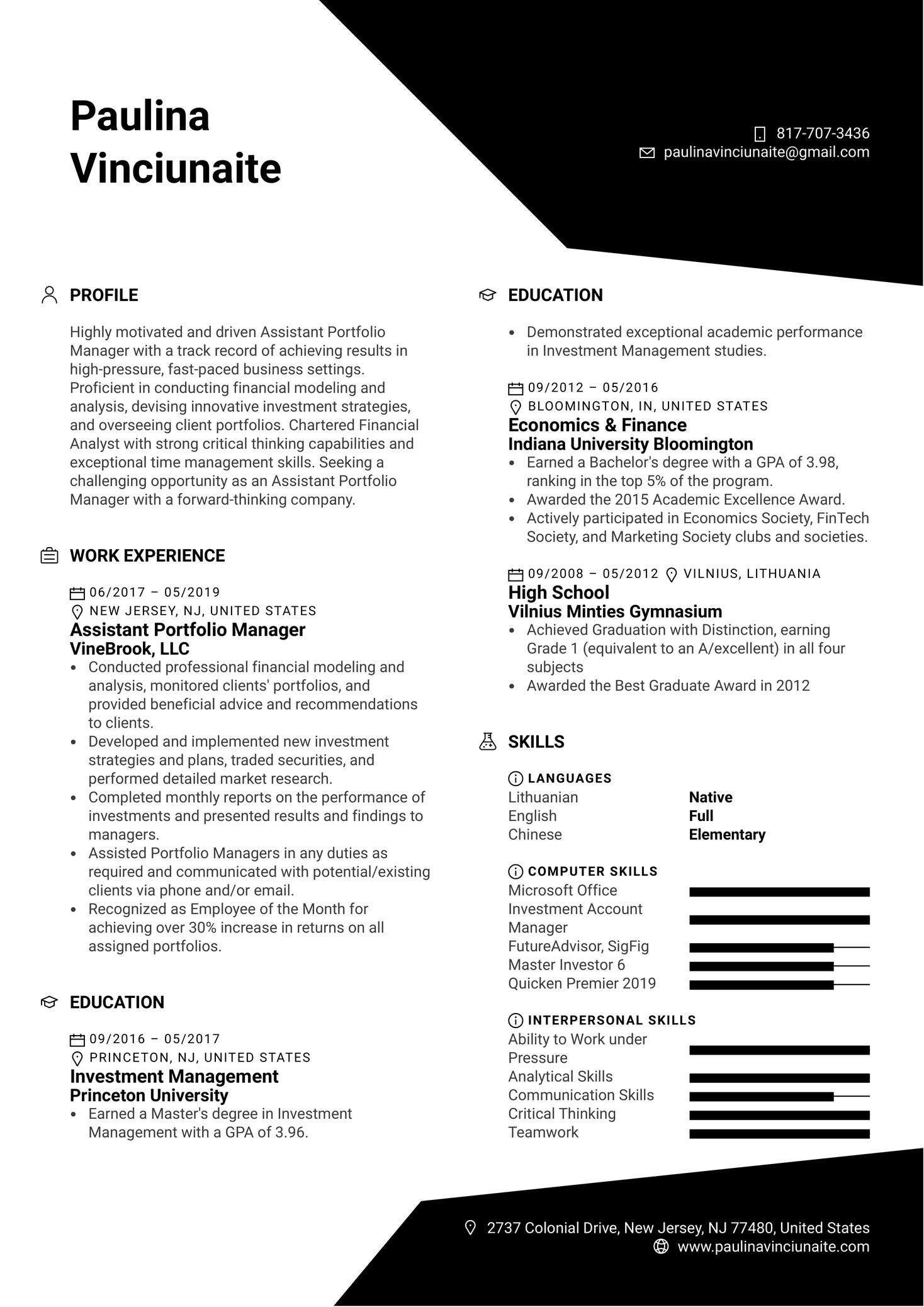 Assistant Portfolio Manager Resume Example Kickresume