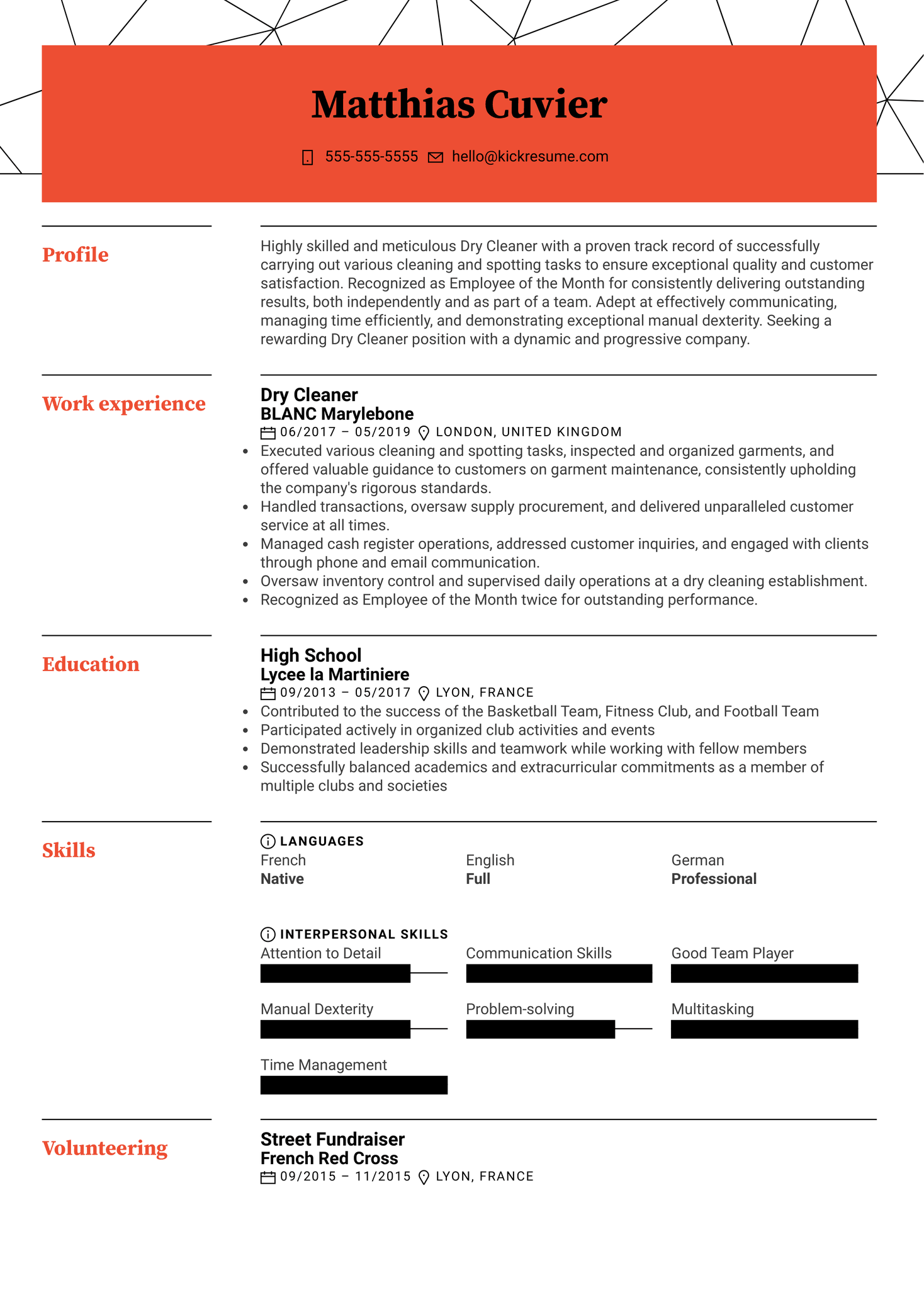 Dry Cleaner Resume Sample Kickresume