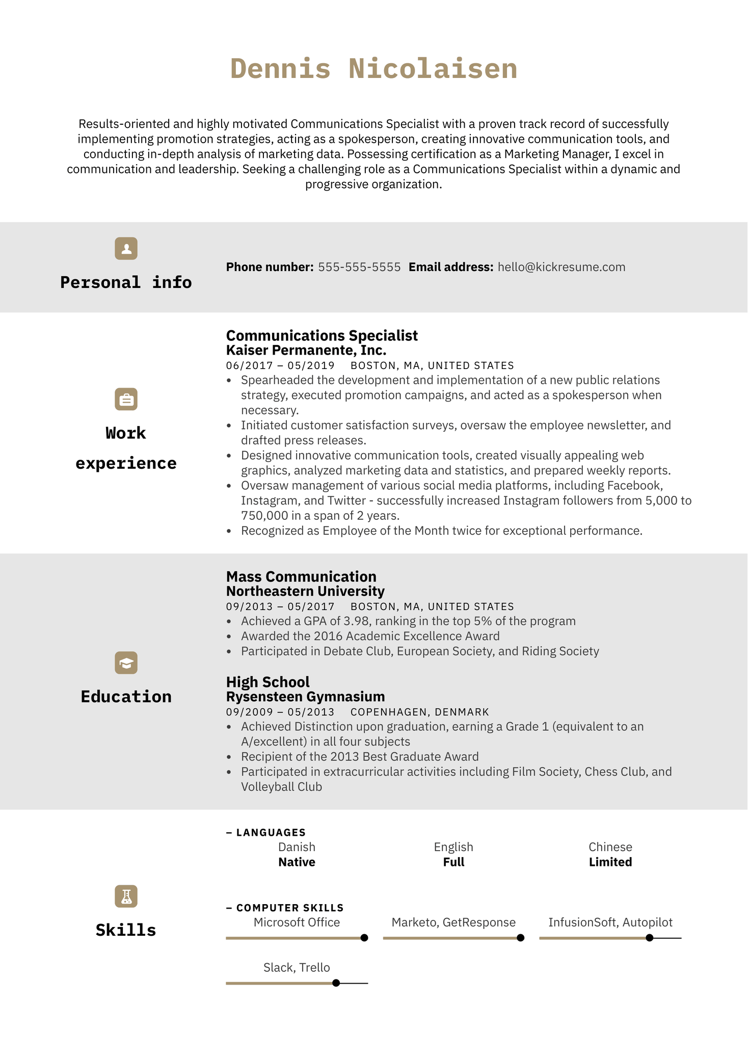 Communication Specialist Resume