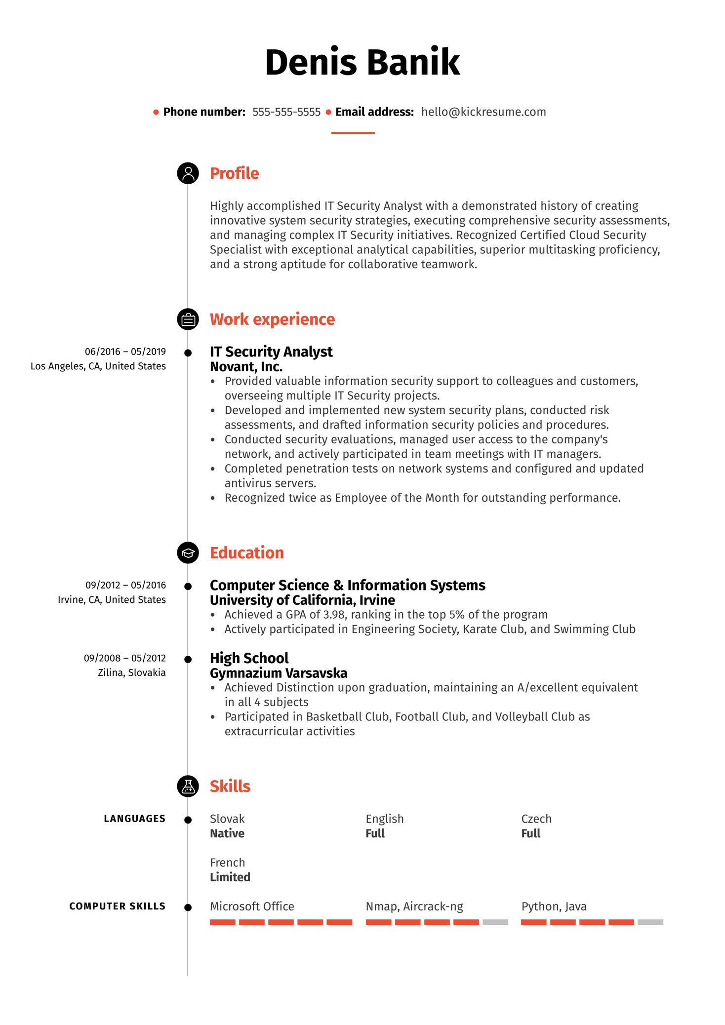 IT Security Analyst Resume Sample Kickresume