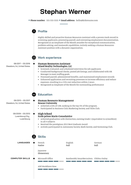 Human Resources Assistant Resume Example Kickresume