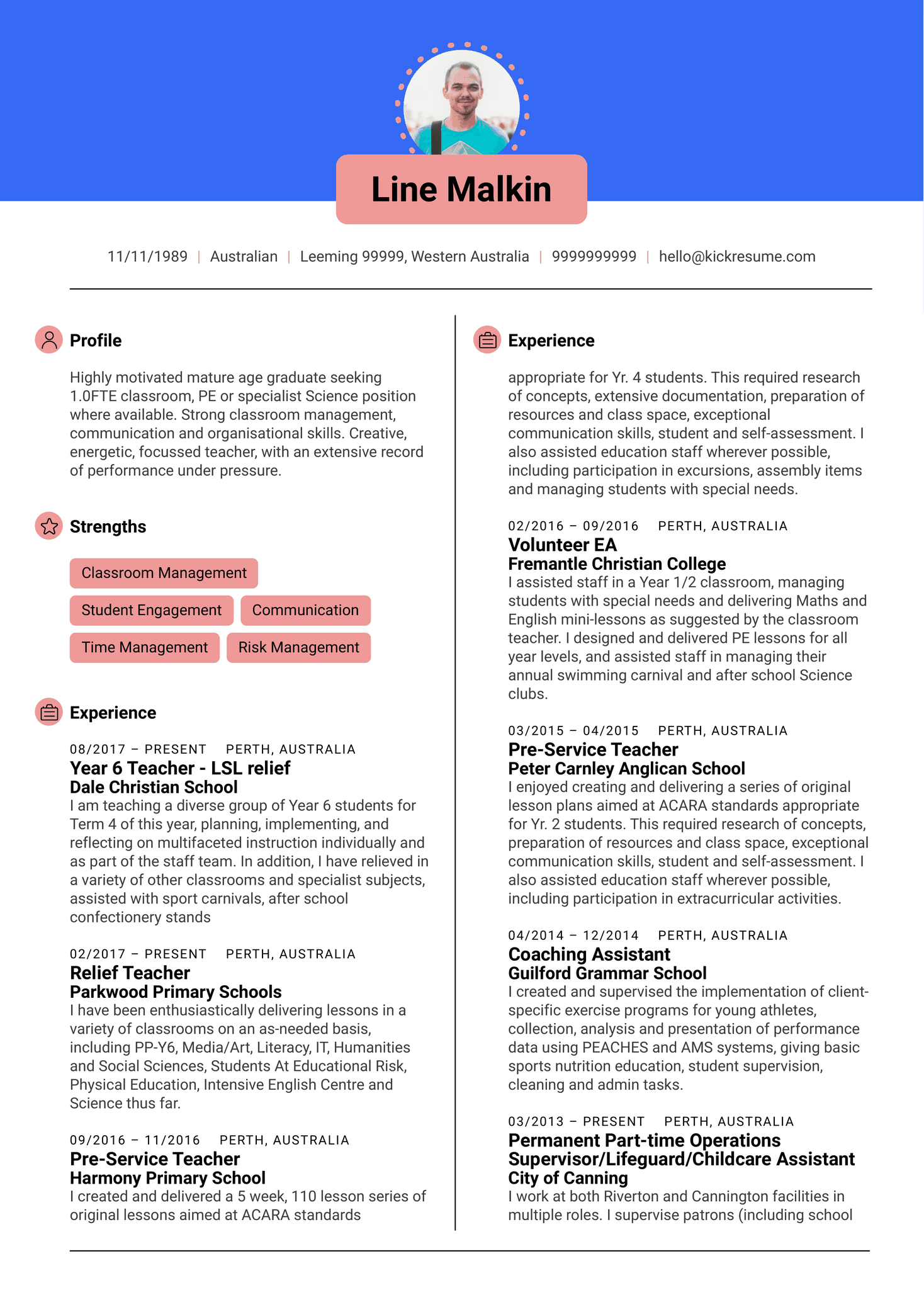 Resume Examples By Real People Primary Teacher Resume Sample Kickresume