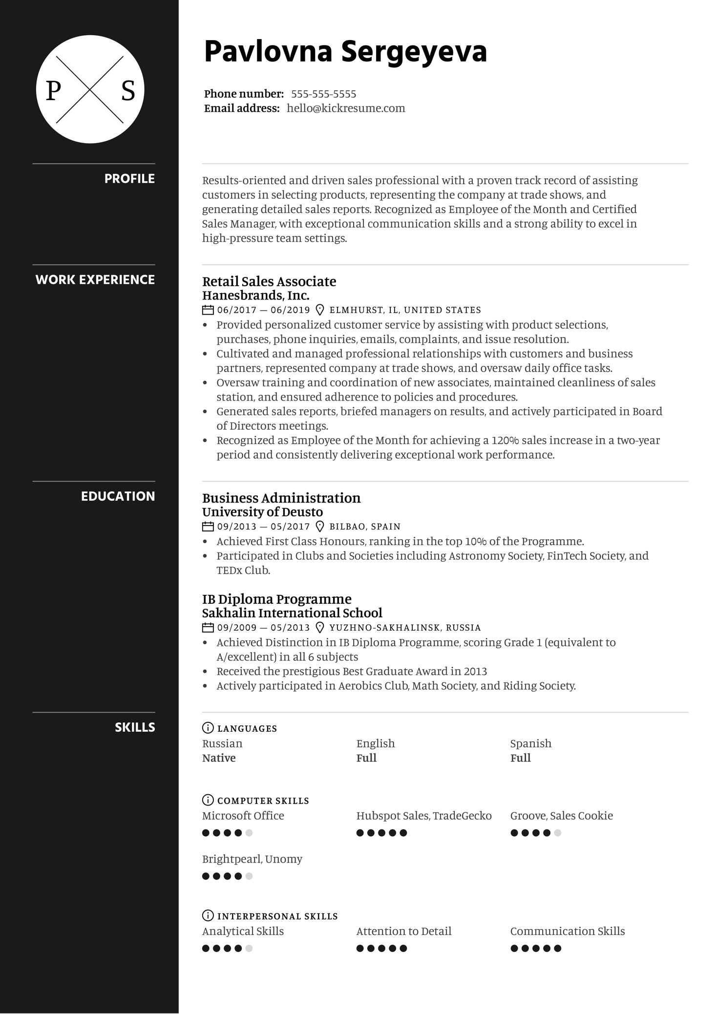 Retail Sales Associate Resume Sample Kickresume