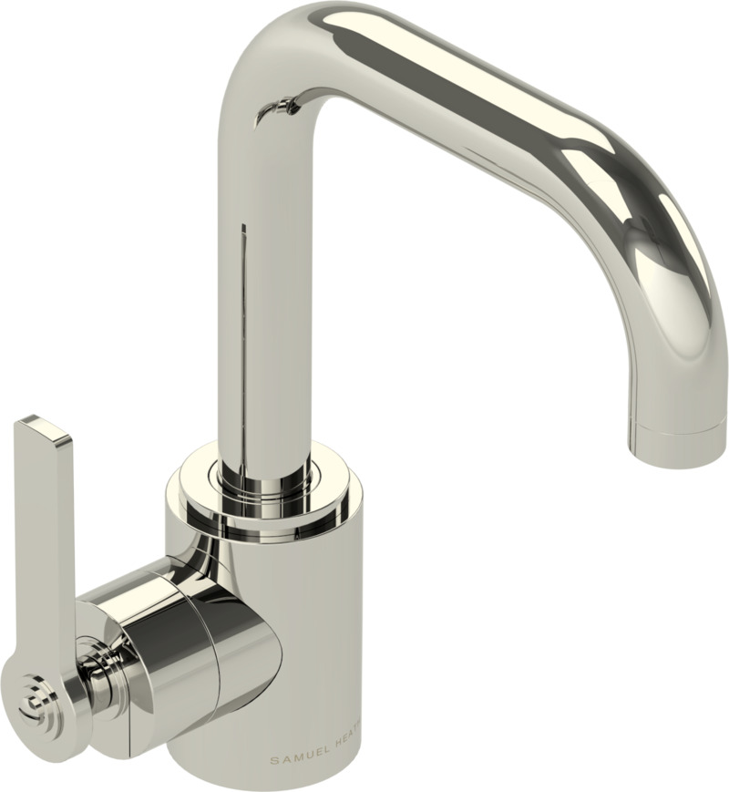 Single lever basin mixer without pop-up waste, left handed, slim spout ...