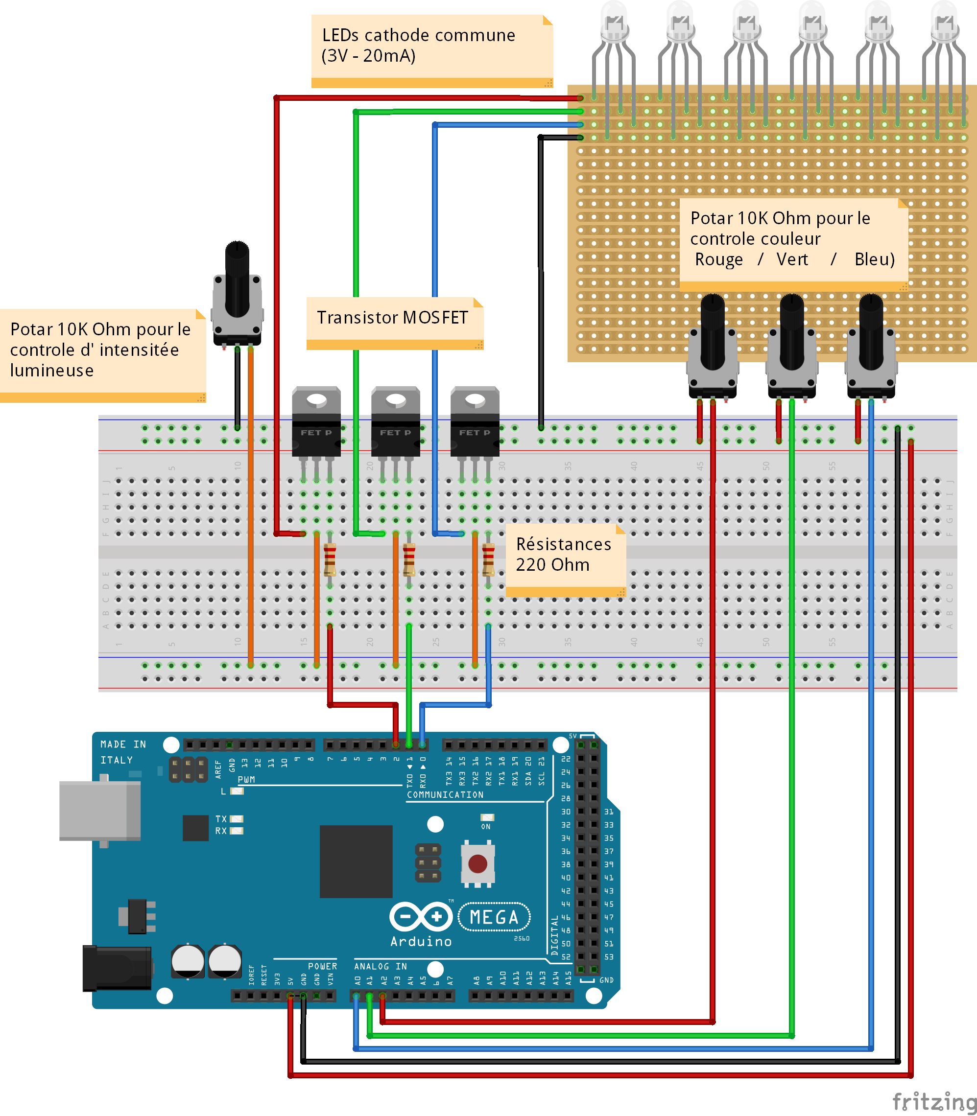 Aide pour circuit arduino et LEDs RGB (rvb) - Mon shéma est-il bon? par ...