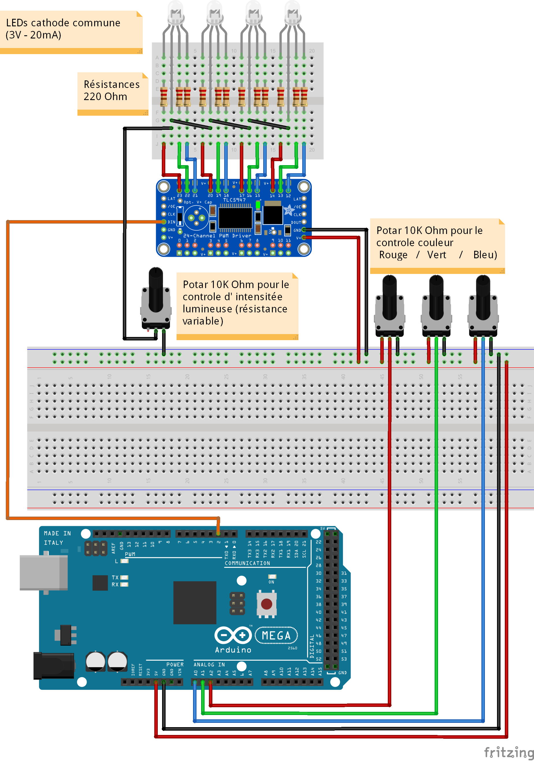 Aide pour circuit arduino et LEDs RGB (rvb) - Mon shéma est-il bon? par ...