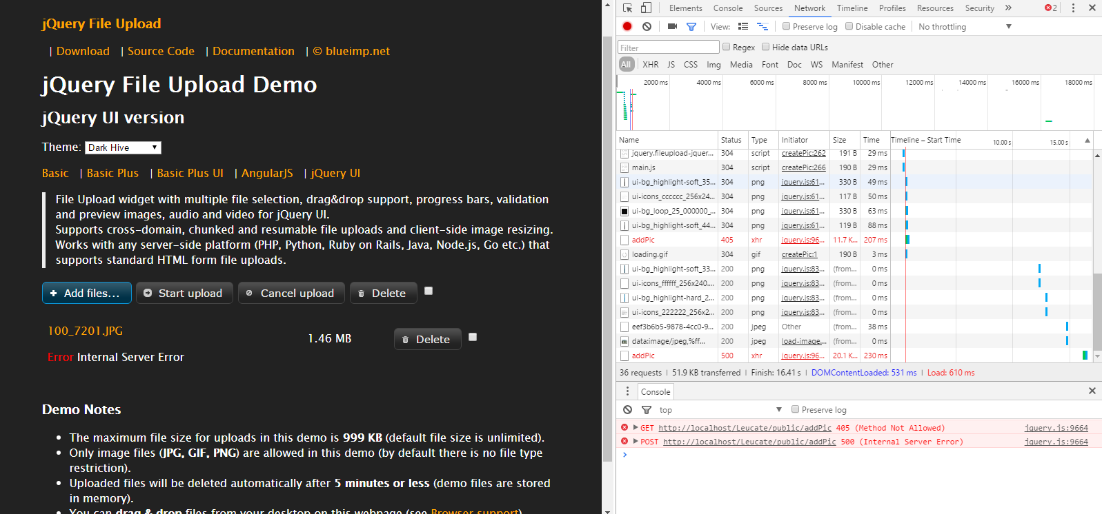 [Résolu] jQuery File Upload [erreur seveur ] par lau852 - page 1 - OpenClassrooms