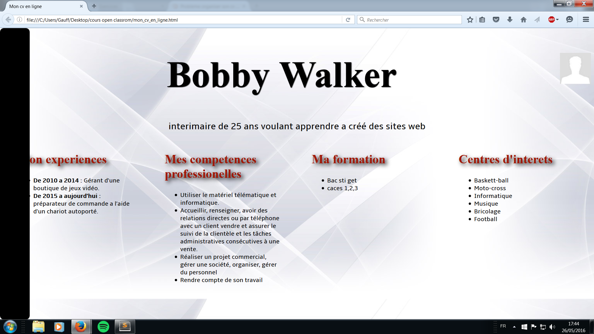 Probleme organiser son cv exercice semaine 3 par melvinjuillard - page 1 - OpenClassrooms