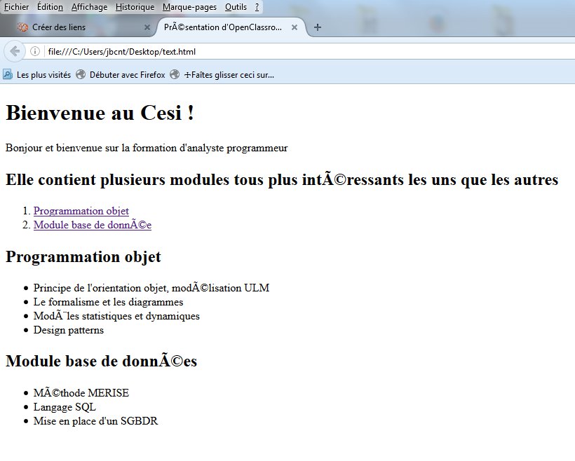 HTML Problème de création des liens par Natoub - page 1 - OpenClassrooms
