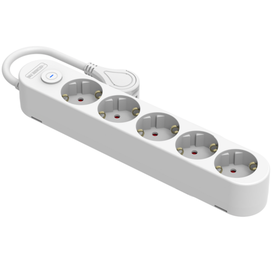 Base eléctrica multienchufe PROTEK PLUS 5 tomas con interruptor cable 1,5m IP20 blanco | Silver Sanz