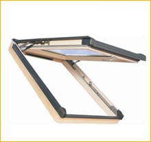 Top-hung roof windows with sliding hinge (Pine) by Sola Skylights