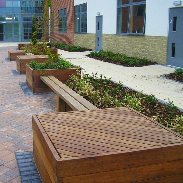 Hardwood Timber Planter Linking Seats by Woodscape Ltd
