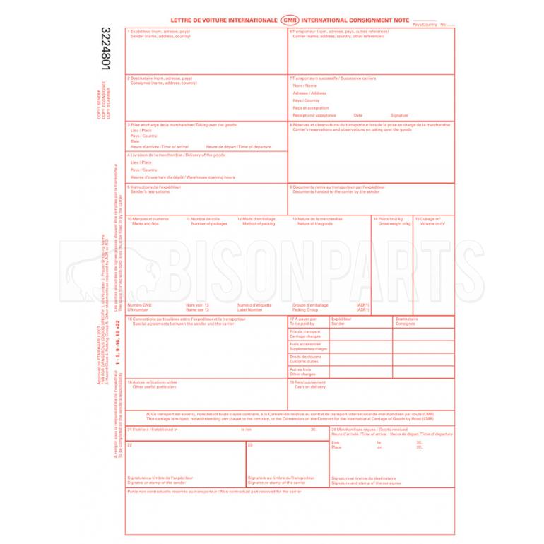 CMR CONSIGNMENT NOTES 4 PART 100 SETS PER PAD 100210 - Bison Parts