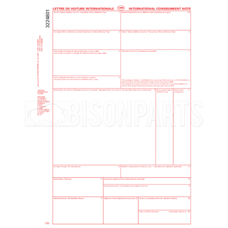 CMR CONSIGNMENT NOTES 4 PART 100 SETS PER PAD 100210 - Bison Parts