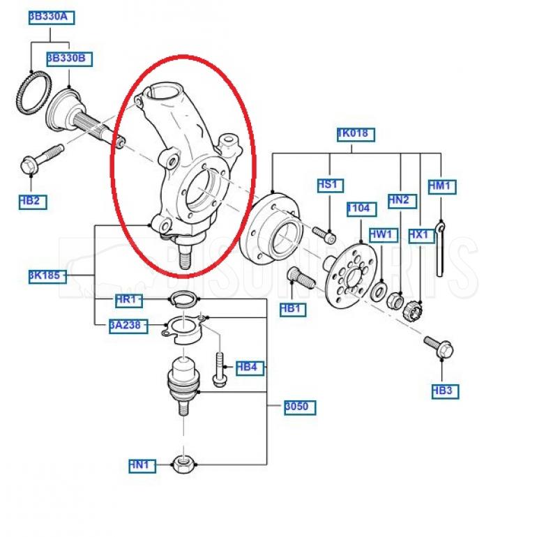 FRONT HUB KNUCKLE DRIVERS SIDE RH 1743040, 6C113K185AD, 6C11 3K185 AD ...