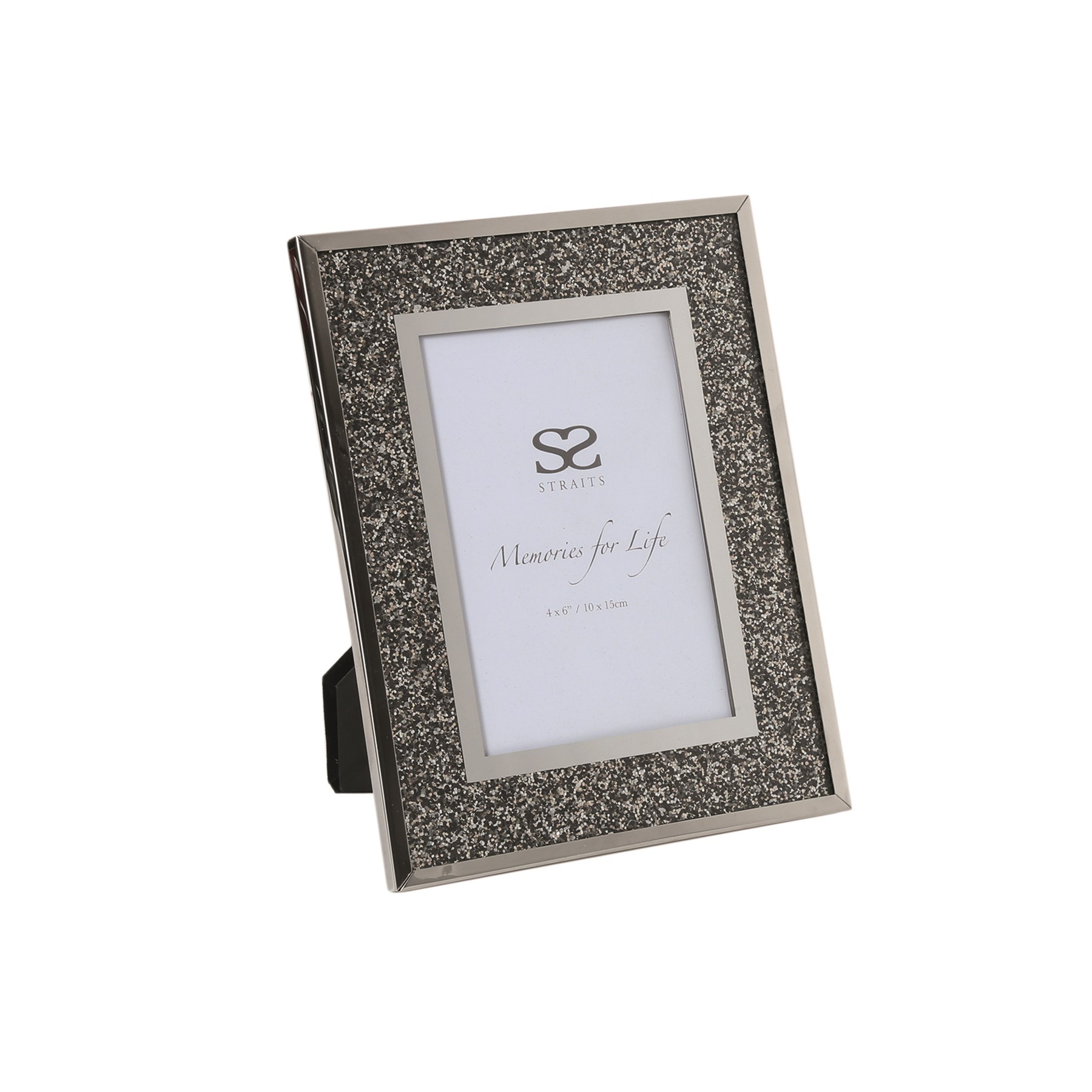 Black and Silver Glitter Metal Photo Frame 4x6in (10x15cm)