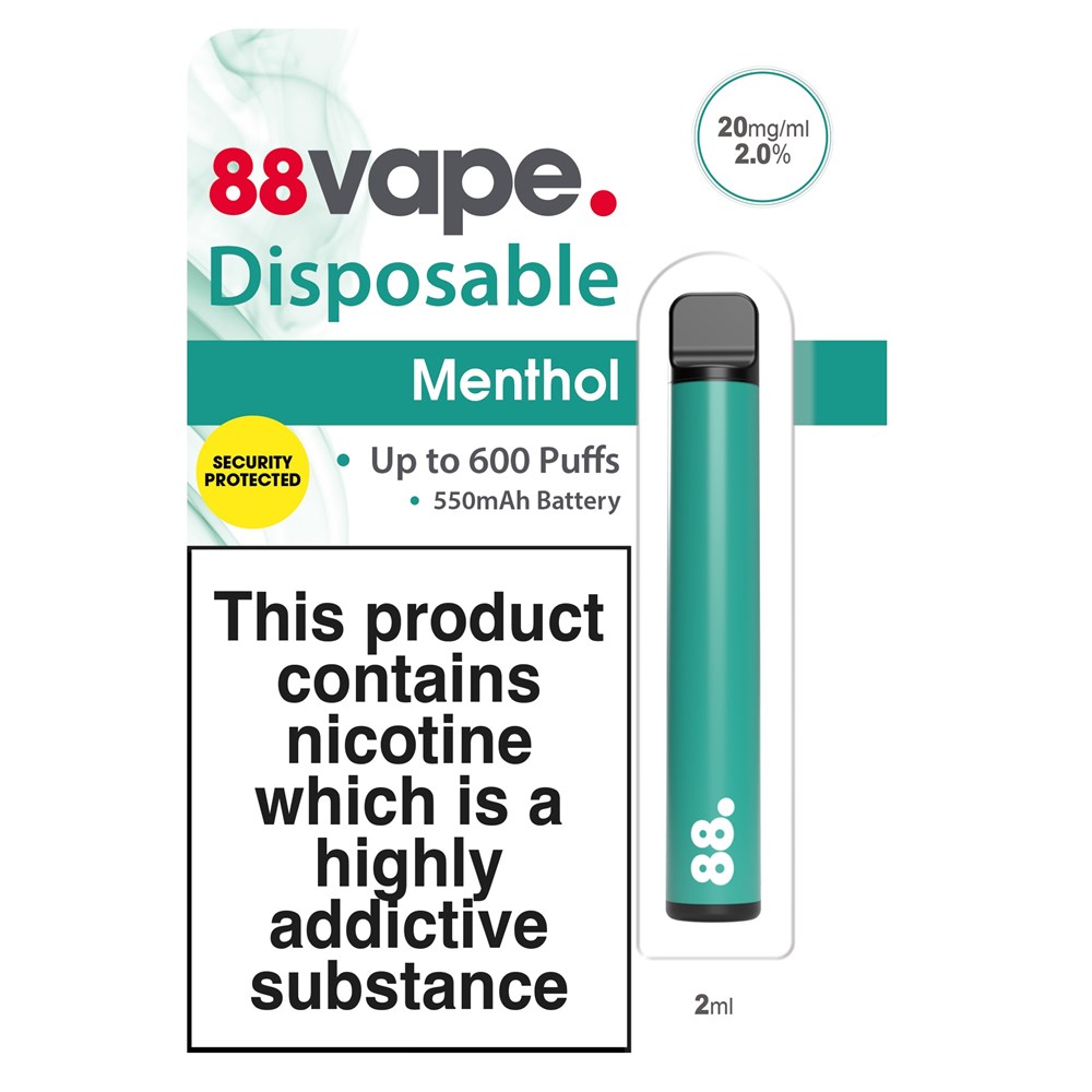 88 Vape Disposable Vape Pen 600 Puff Menthol