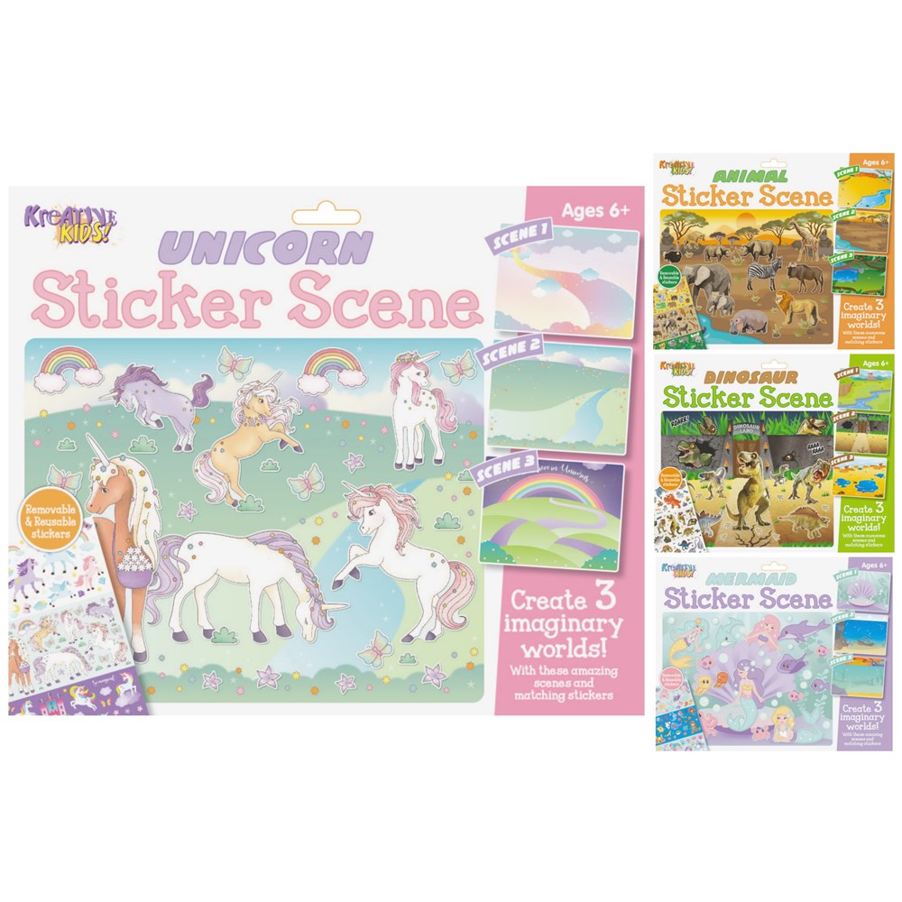 KREATIVE KIDS - REUSABLE STICKER SCENE SET -4ASSTD