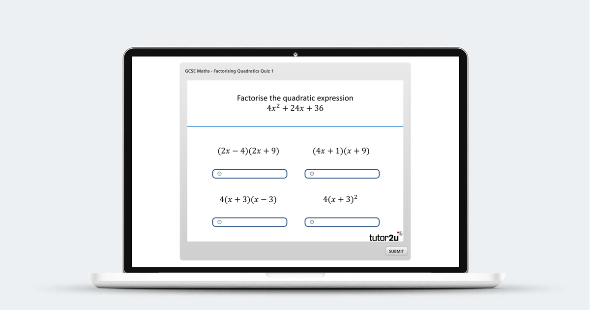 Factorising Quadratics Revision Quiz | tutor2u
