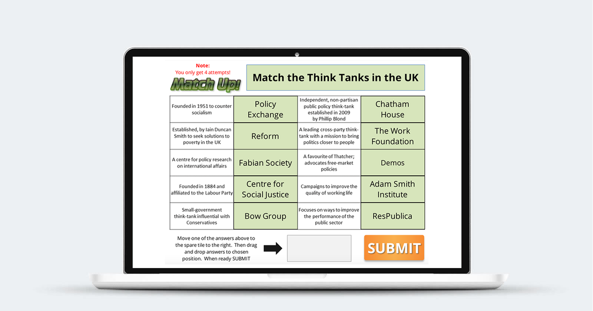 Think Tanks "Match Up" Activity | tutor2u