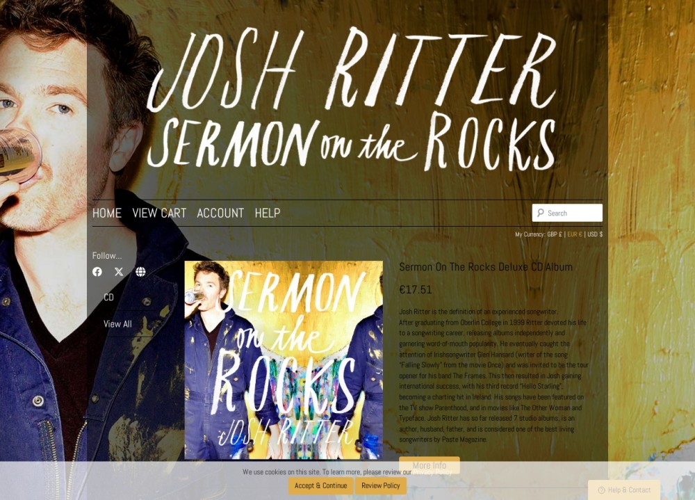Josh Ritter Official Online Store : Merch, Music, Downloads & Clothing