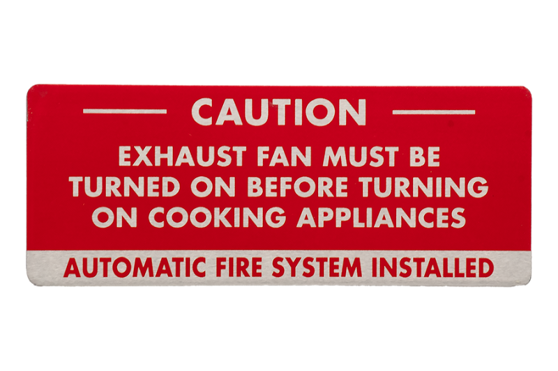 "Caution Exhaust Fan..." Sign, Aluminum (.020), Adhesive-backed - dolans
