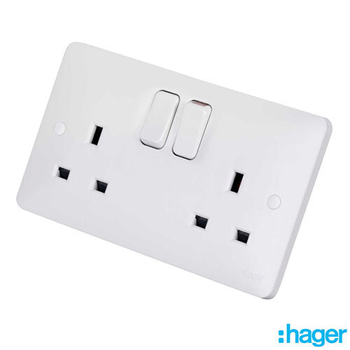 Hager Sollysta Twin Switched Socket White 13A | WMSS82 | In Stock - Wesco