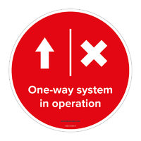 Red "One-Way System in Operation" Floor Vinyl - 300mmØ - Klipspringer