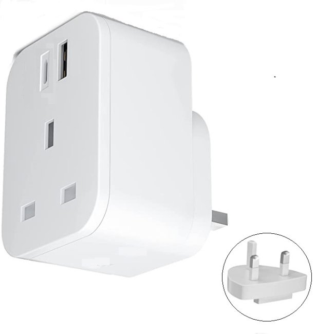 POWERMASTER 13AMP UK PLUG ADAPTOR WITH 2 USB OUTLETS ( 1 X TYPE A & 1 X ...