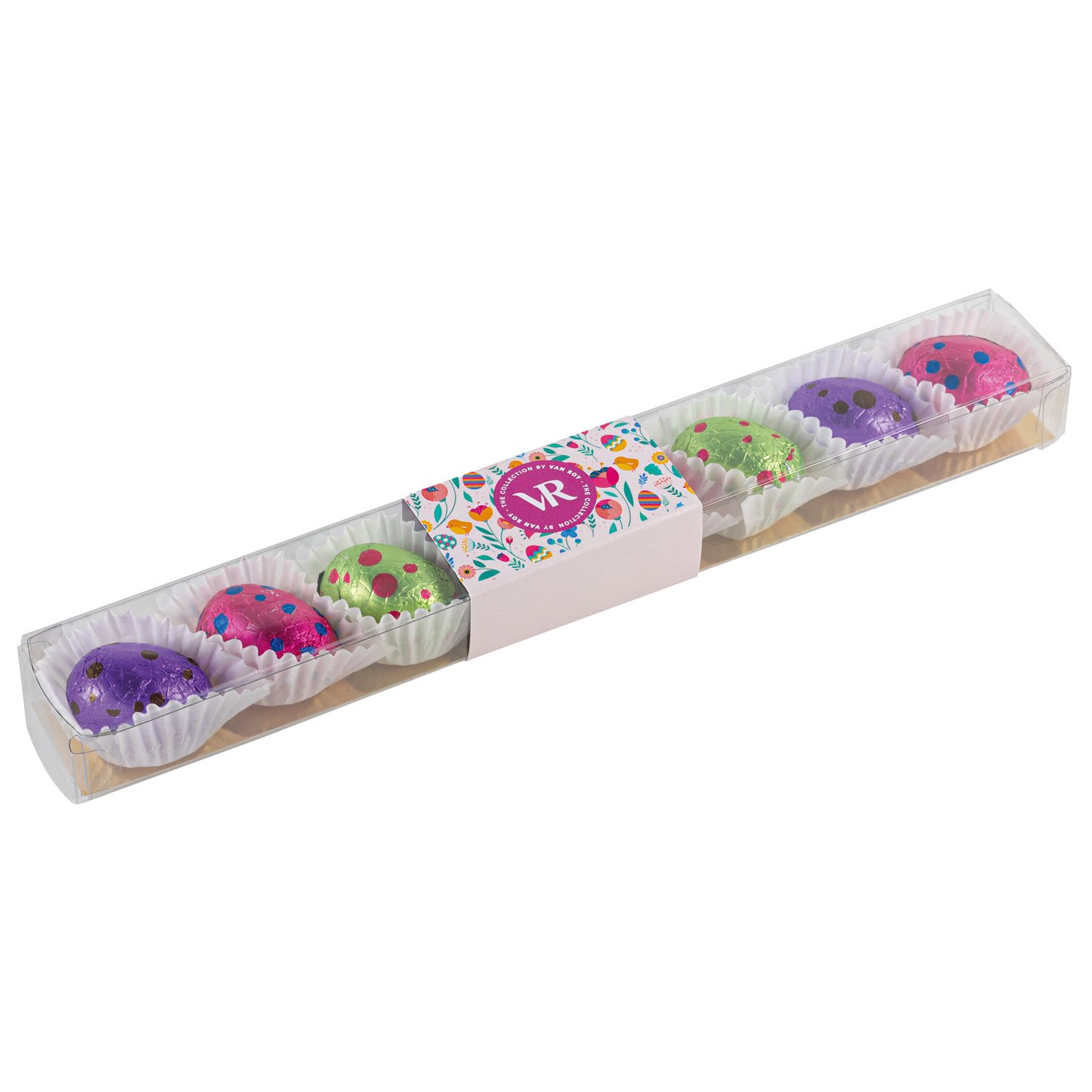 Assorted praline filled foiled mini eggs in clear stick pack - 12x80g ...