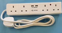 4 Way Extension Lead with 2 USB 2 Metre White LV3000VAT-MP XD - Goodwins