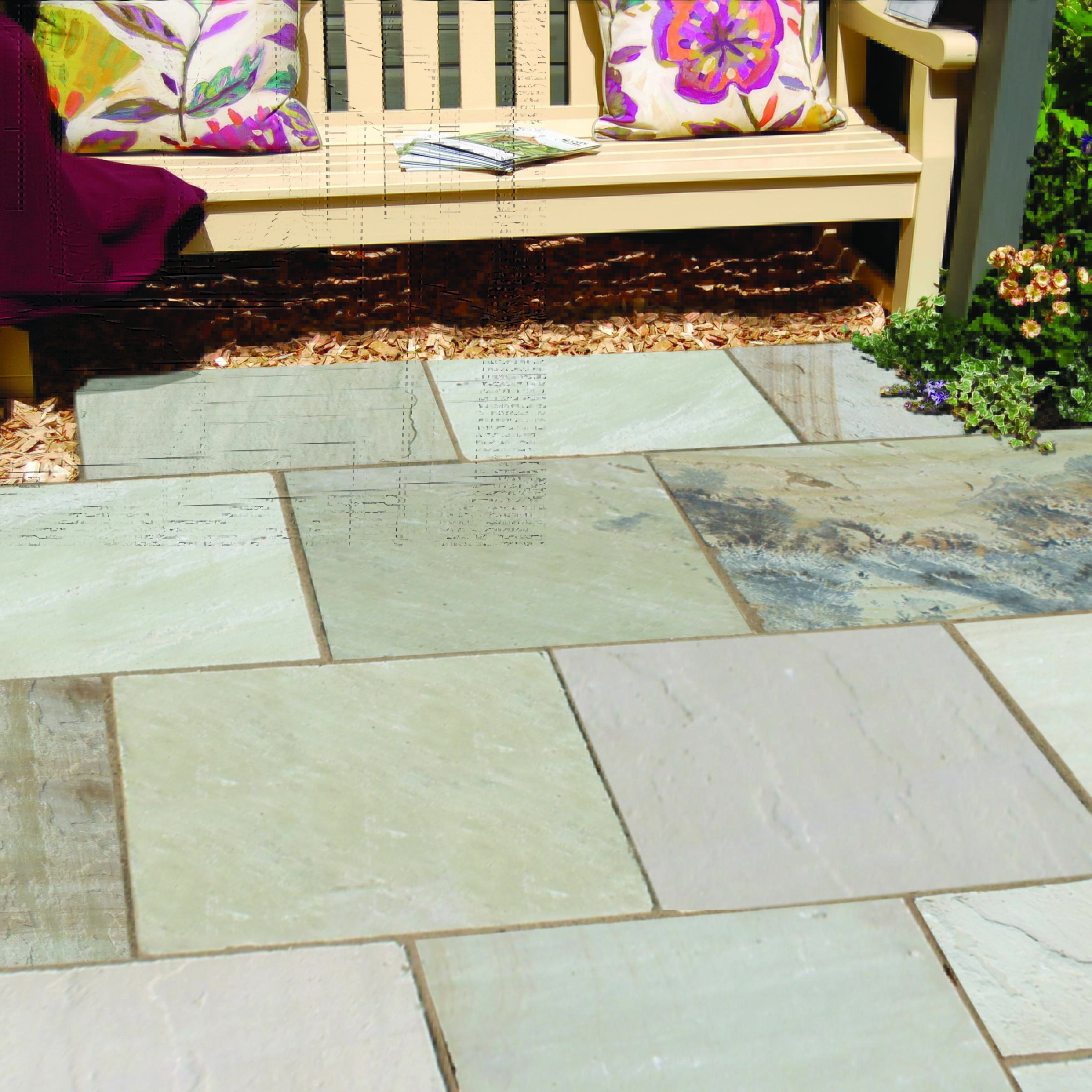 Fossil Mint Riven Sandstone Paving 15.22m² Project Pack - Tippers ...