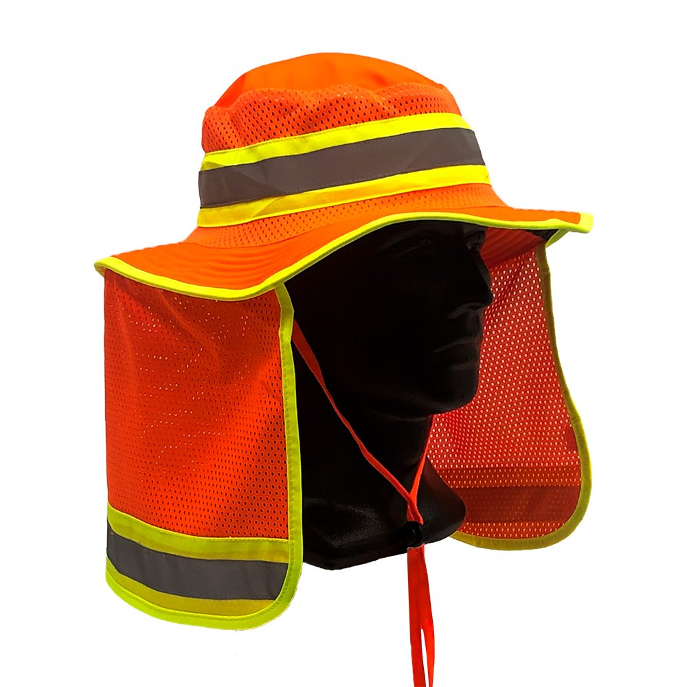Esko Hi-Vis Full Brim Safari Hat with Neck Protection, Orange. Size L ...
