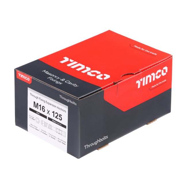 Timco Through Bolt M16 x 125mm Box of 25 - Goodwins