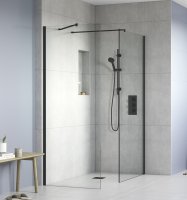 FLAIR AYO MODULAR 600MM WETROOM PANEL MATT BLACK - bathroomworld