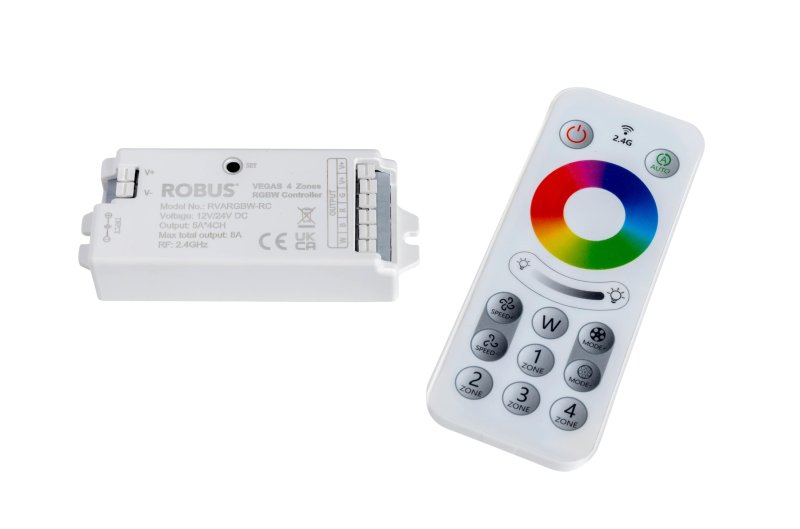 VEGAS 4 Zones RF Remote & Controller For RGB And RGBW LED Flexi Strip - robusdirect