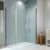 MERLYN 8 SERIES FRAMELESS PIVOT DOOR & INLINE PANEL 1400MM - bathroomworld