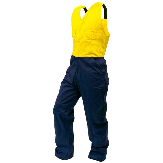 Action Cotton Bib Overalls, DO, Yellow/Navy - eskosafety