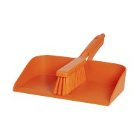 Foodgrade hand dust pan kit with soft/medium bannister brush, orange ...