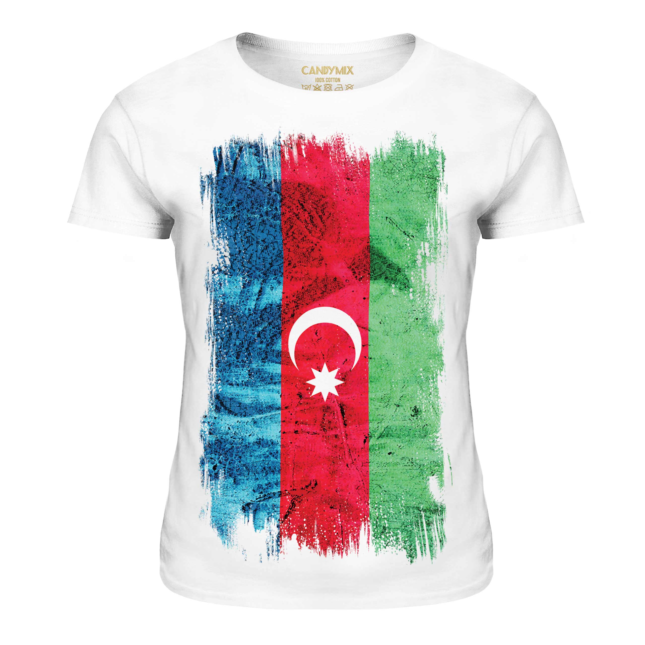 AZERBAIJAN GRUNGE FLAG LADIES T-SHIRT TEE TOP AZERBAYCAN AZERI ...