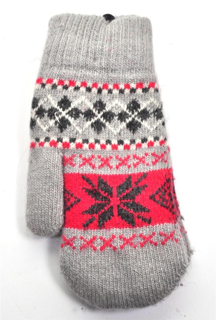 RETRO VTG STYLE Snowflake Mittens Gloves Pink Cream Grey BNWT NEW Xmas ...