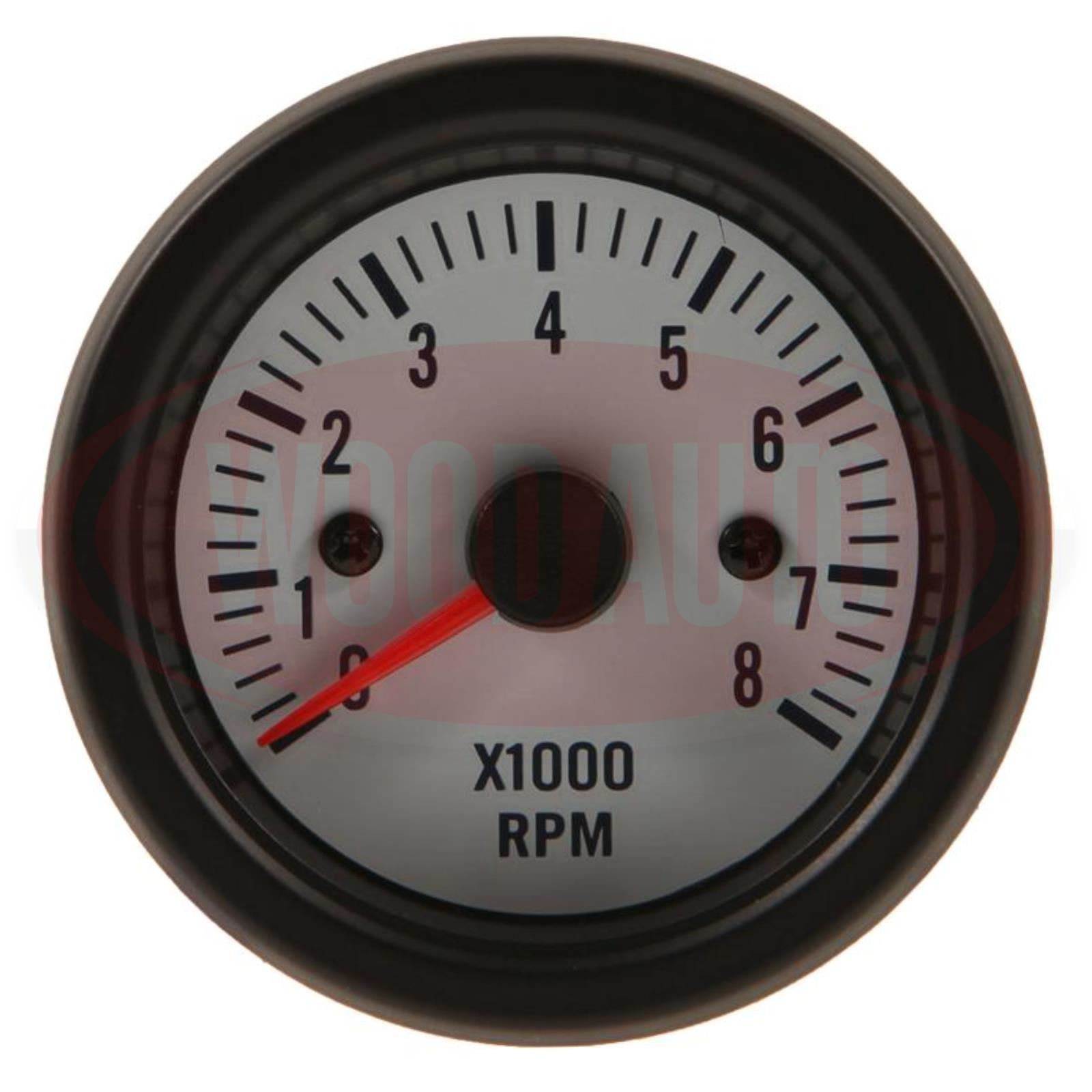 MTR1008W12 : 52mm Tachometer, White Face, 12V