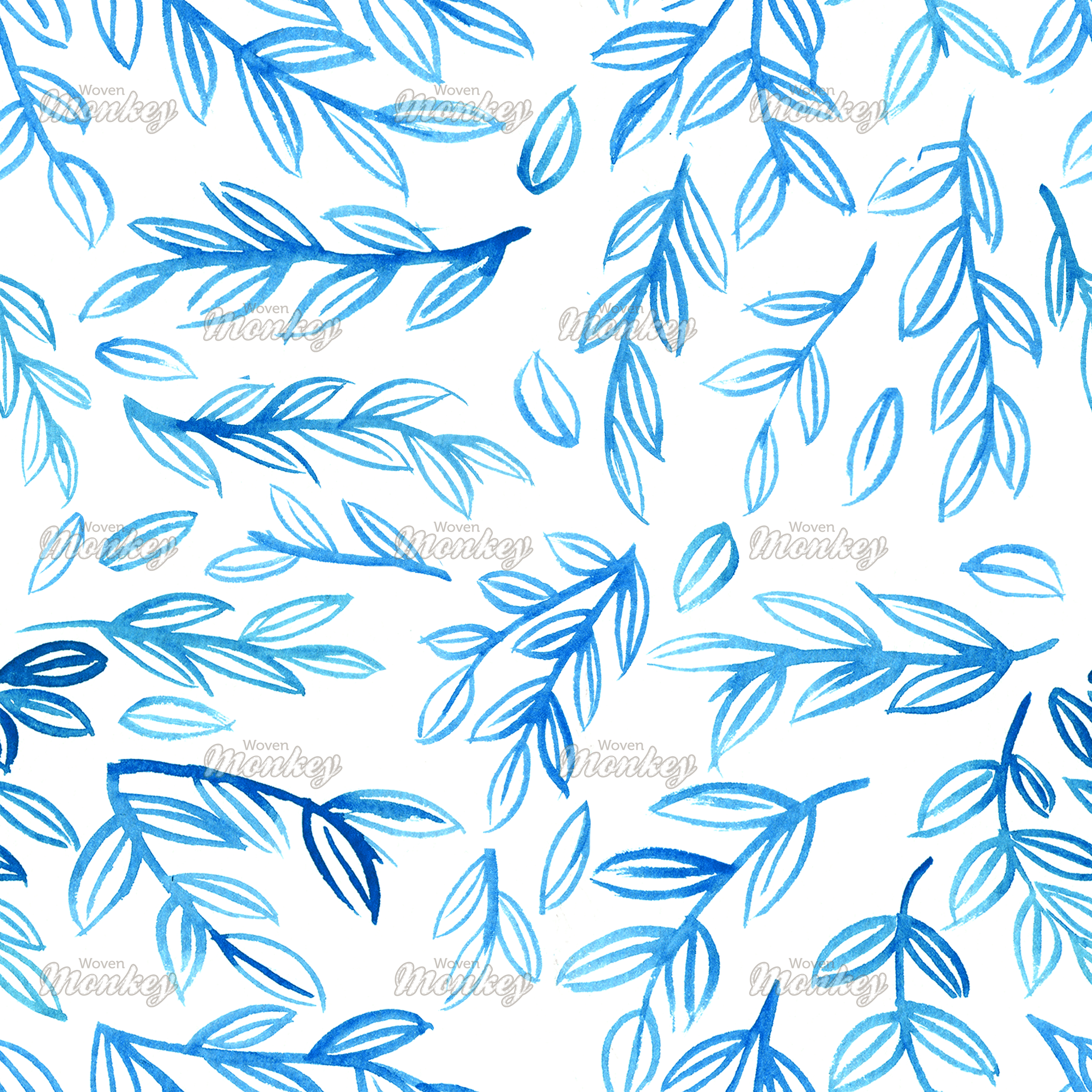 Blue Leaf Illustrated Pattern | Fabric | Woven Monkey
