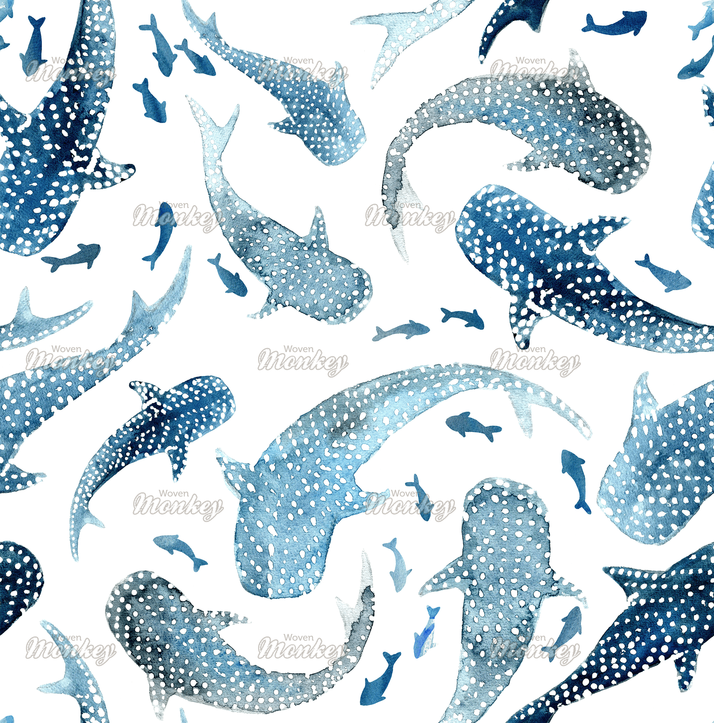 Watercolour Whale Sharks | Fabric | Woven Monkey