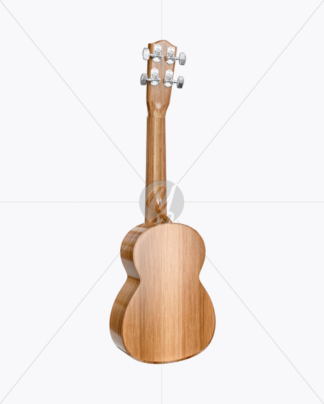 Wooden Ukulele Mockup - Back Half Side View on Yellow Images Object Mockups